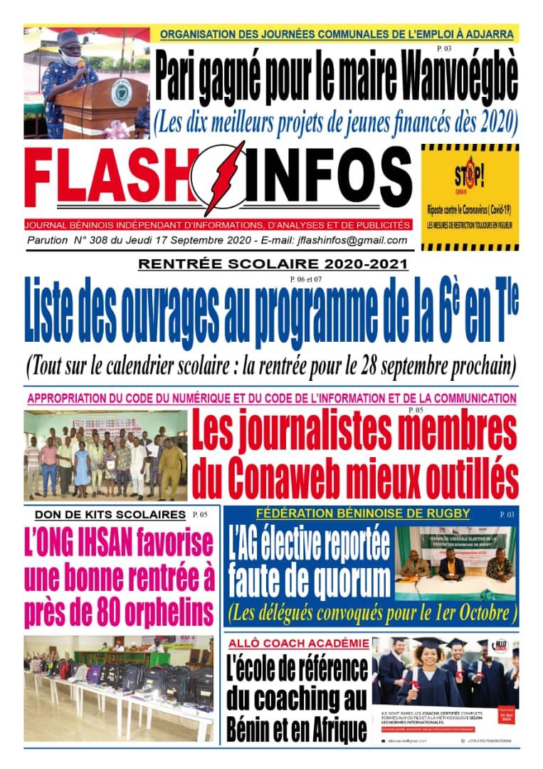 Journal FLASH INFO N° 308 du jeudi 17 septembre 2020 - Librairie CTAD