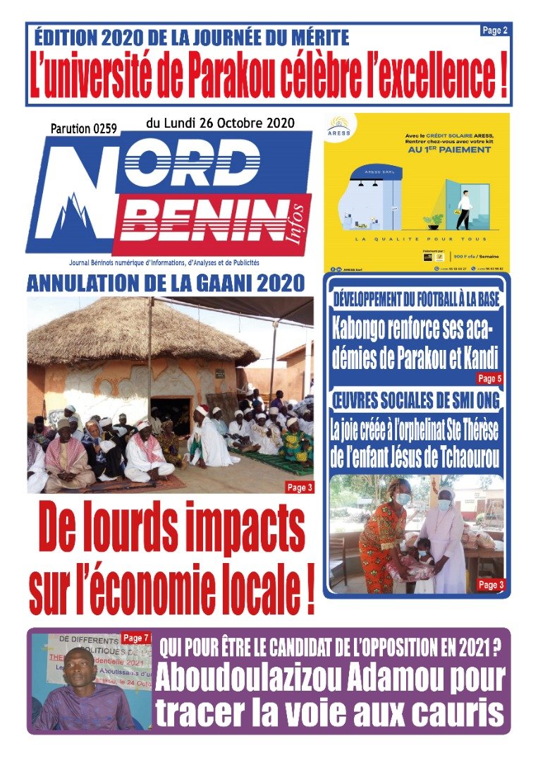 Journal Nord Bénin Info N°0259 du Lundi 26 Octobre 2020 - Librairie CTAD