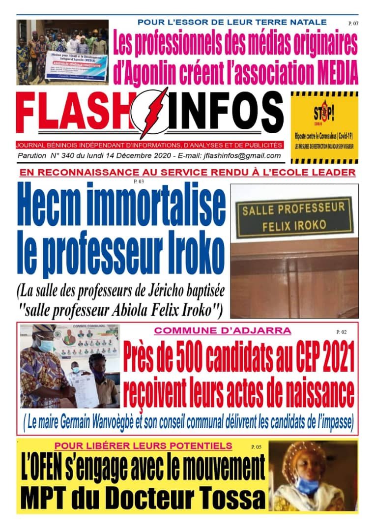 Journal FLASH INFO N° 340 du lundi 14 Décembre 2020 - Librairie CTAD